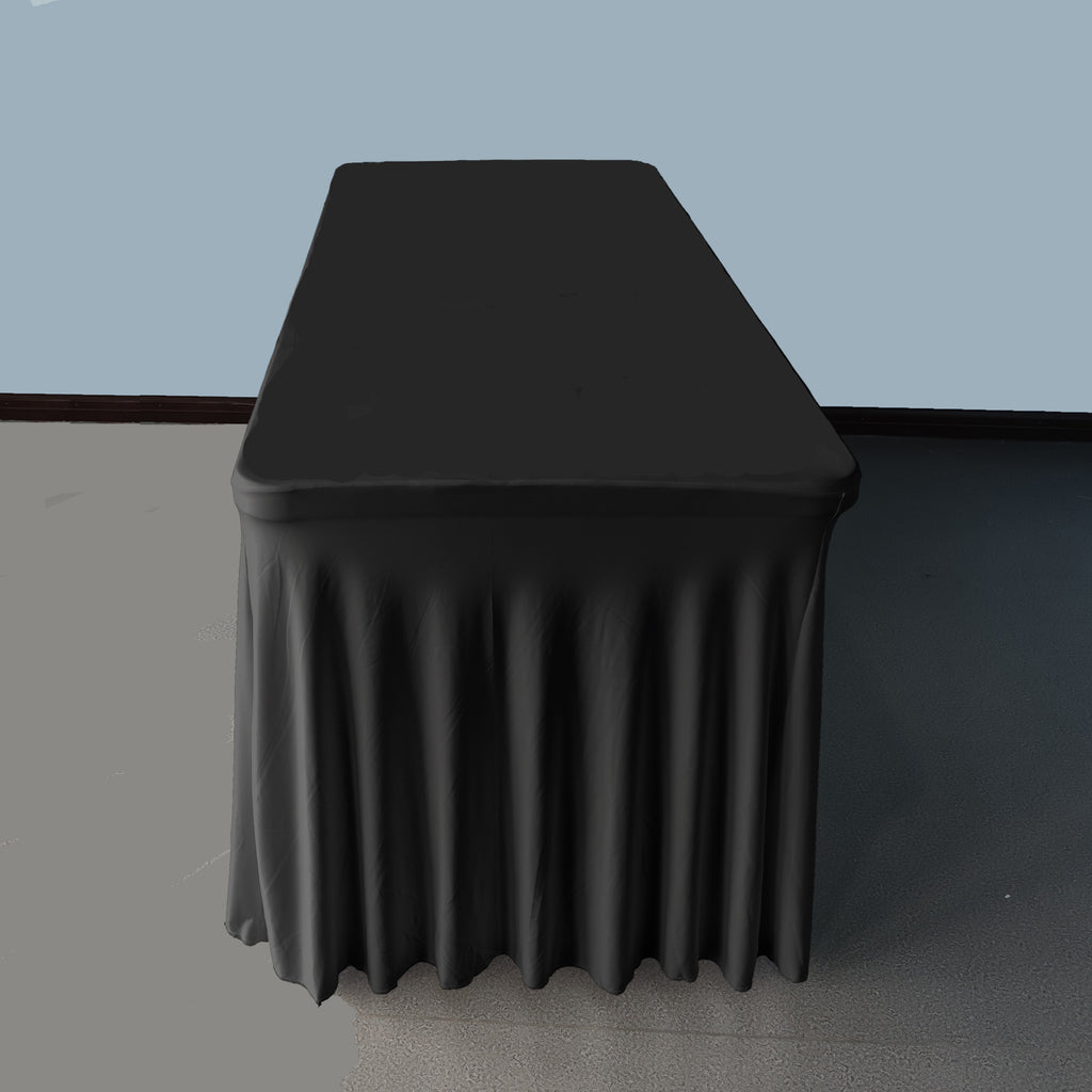 Black 8' ft. Spandex Table Skirt Rectangular Fitted Stretch Tablecloth
